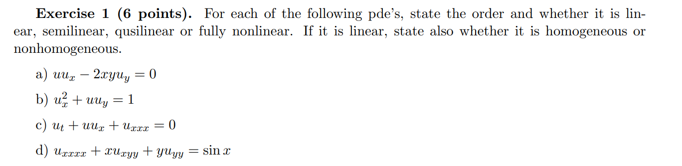 Solved Exercise 1 (6 points). For each of the following | Chegg.com