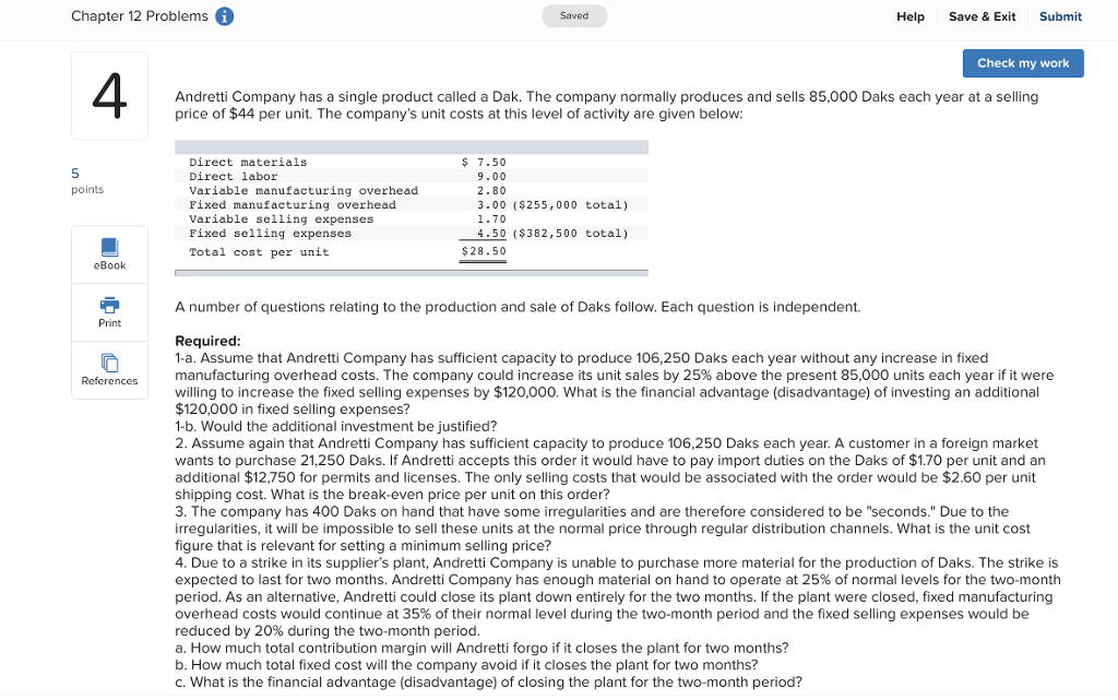 Solved Chapter 12 Problems Saved Help Save & Exit Submit | Chegg.com