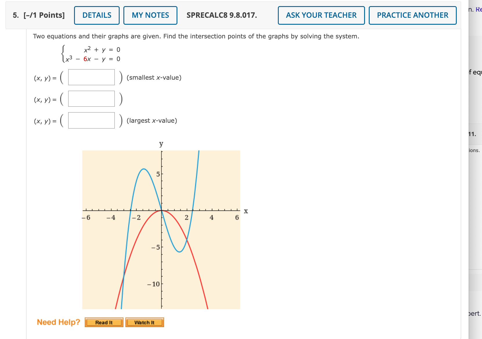 Solved [-/1 ﻿Points]SPRECALC8 9.8.017.Two equations and | Chegg.com