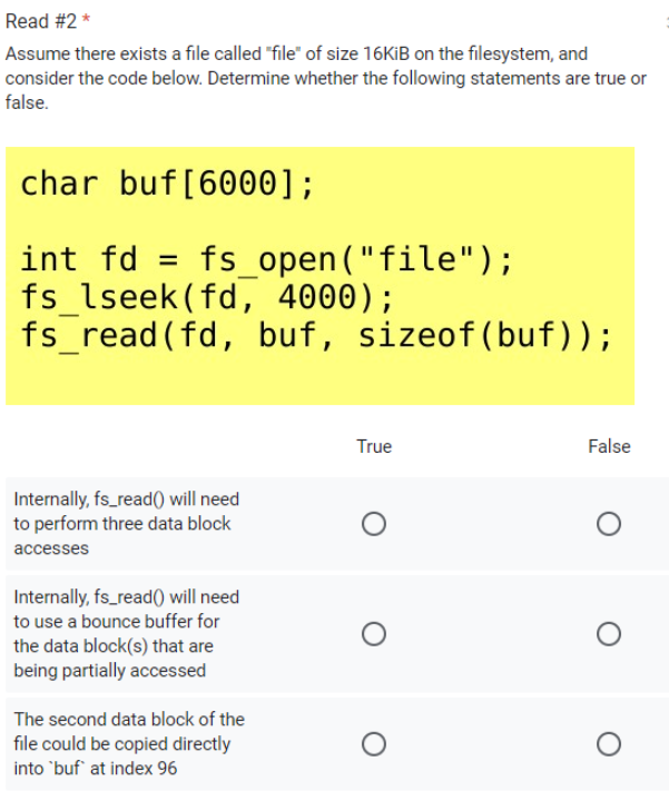 Solved Read \#1 * Assume there exists a file called "file" | Chegg.com