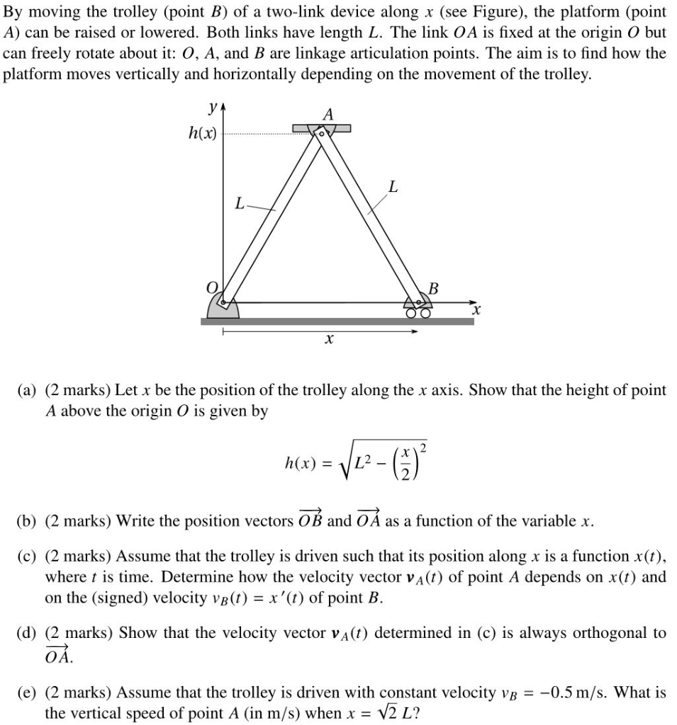 Solved By moving the trolley (point B) of a two-link device | Chegg.com