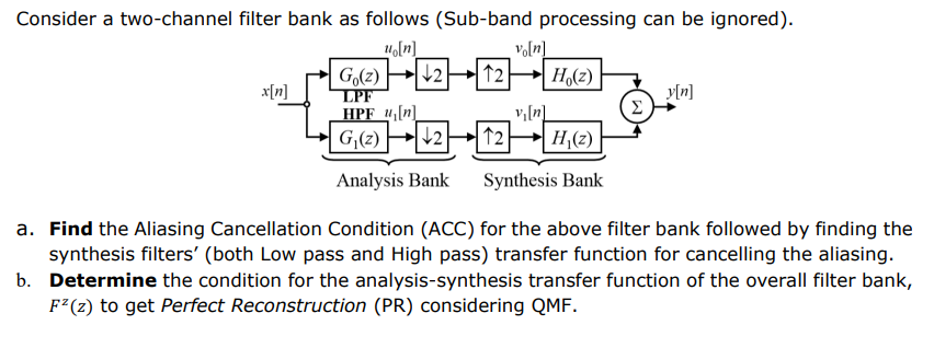 Solved Consider a two-channel filter bank as follows | Chegg.com