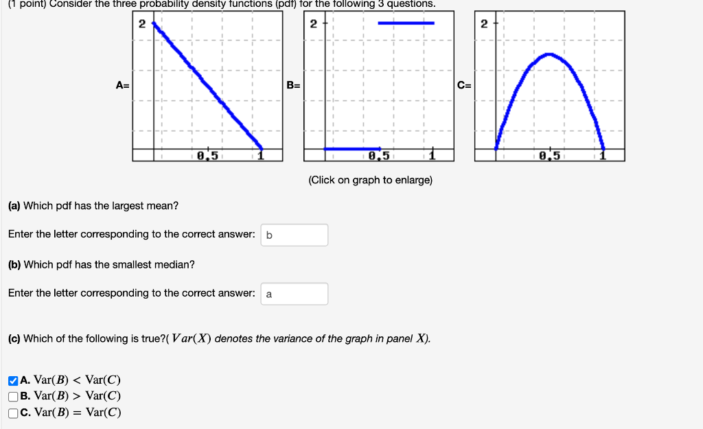 Solved (1 point) Consider the three probability density | Chegg.com