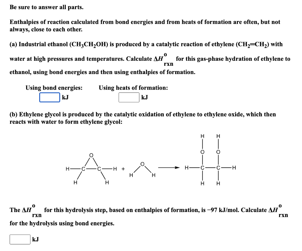 Solved Be sure to answer all parts. Enthalpies of reaction | Chegg.com