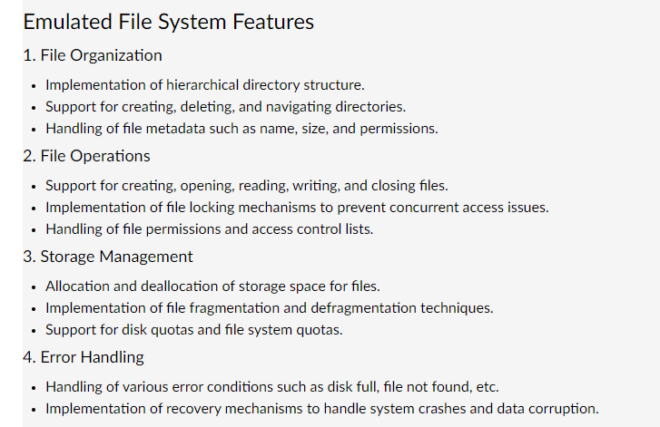 Solved Emulated File System FeaturesFile | Chegg.com