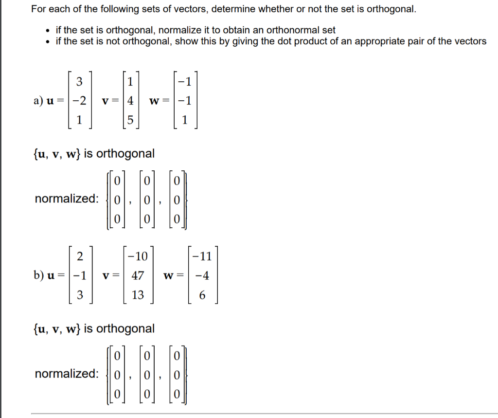 Solved For Each Of The Following Sets Of Vectors Determine