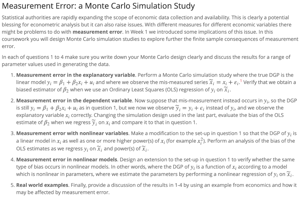 Measurement Error: a Monte Carlo Simulation Study | Chegg.com