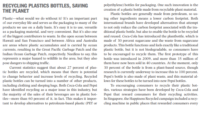 Solved RECYCLING PLASTICS BOTTLES, SAVING THE PLANET | Chegg.com