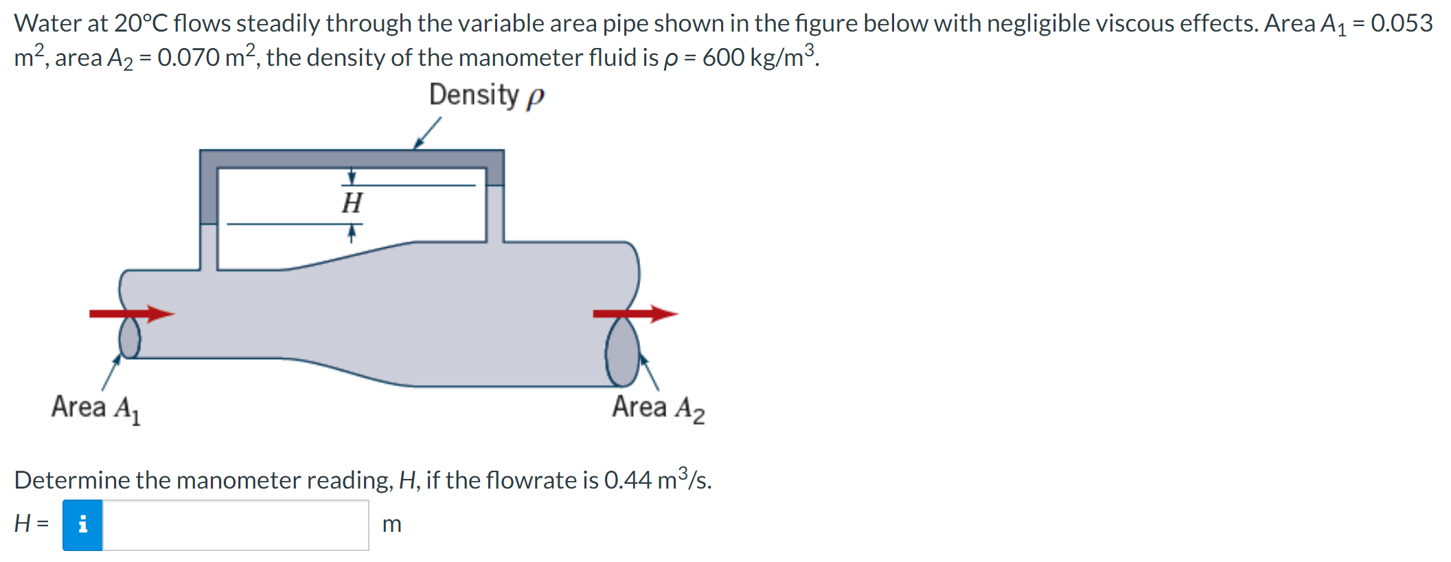 Solved Water at 20∘C flows steadily through the variable | Chegg.com