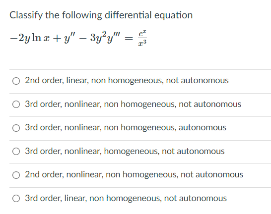 Solved Classify the following differential equation -2yIn x | Chegg.com