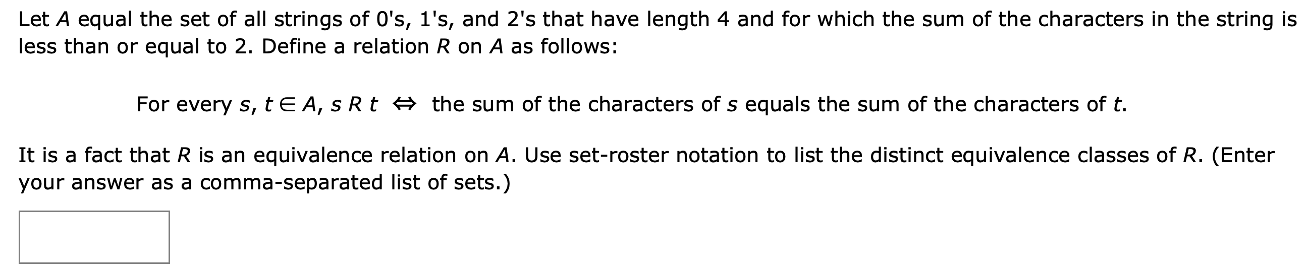Solved Let A equal the set of all strings of 0 's, 1 's, | Chegg.com