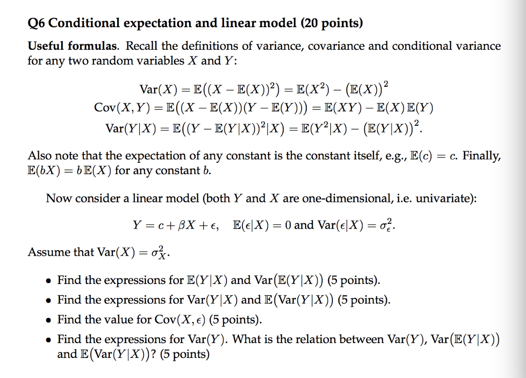 Solved Q6 Conditional Expectation And Linear Model 20