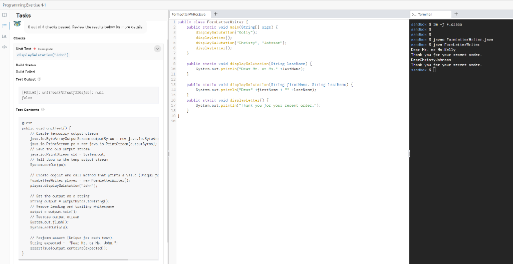 Programmie Exercise 4-1 Tasks Formative + >- Terminal | Chegg.com