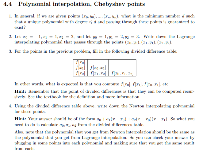 Polynomial interpolation, Chebyshev points 1. In | Chegg.com