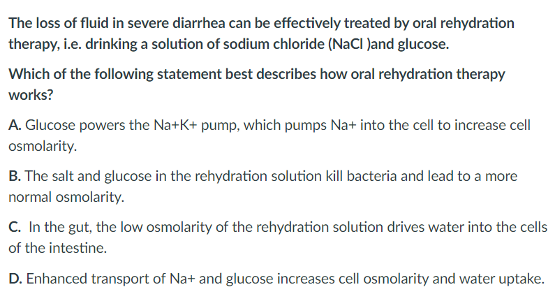 Solved The loss of fluid in severe diarrhea can be | Chegg.com