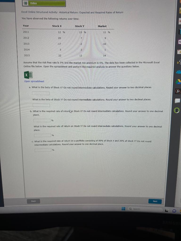 Solved Excel Online Structured Activity: Historical Return: | Chegg.com