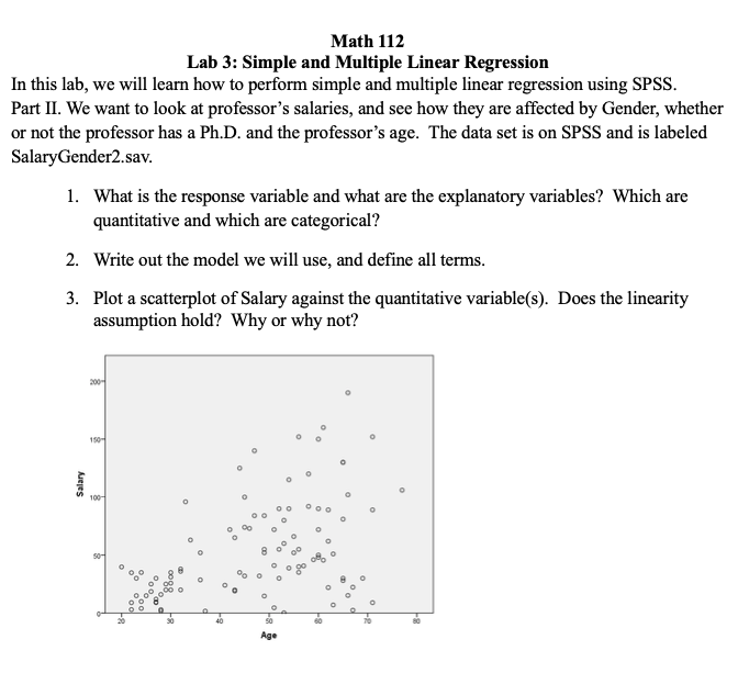Solved Math 112 Lab 3: Simple and Multiple Linear Regression | Chegg.com