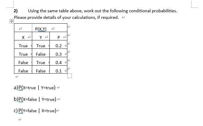 Solved 2) Using the same table above, work out the following | Chegg.com