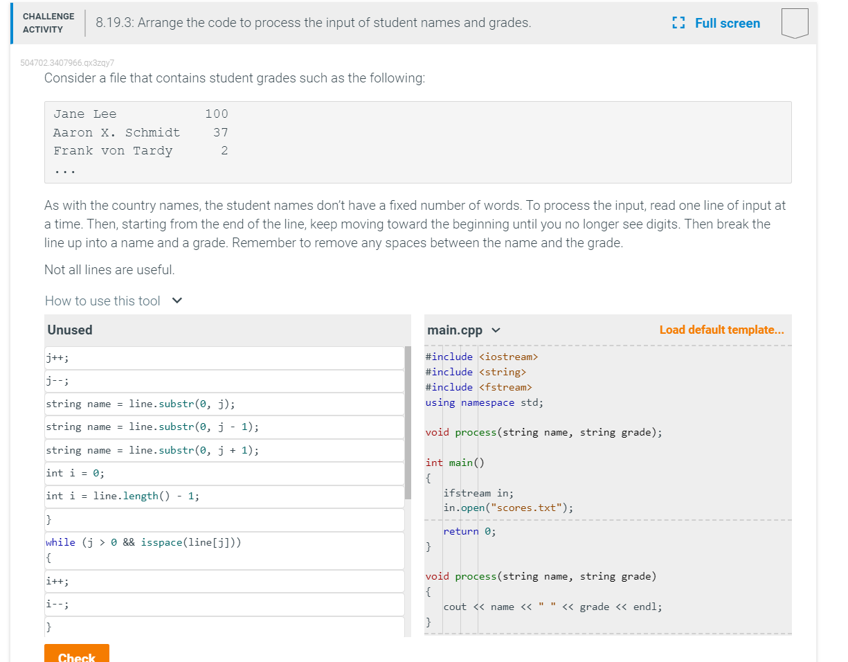 Solved CHALLENGE ACTIVITY 8.19.3: Arrange the code to | Chegg.com