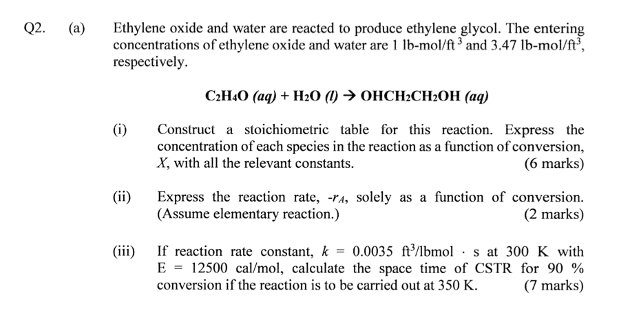 Solved Ethylene oxide and water are reacted to produce | Chegg.com