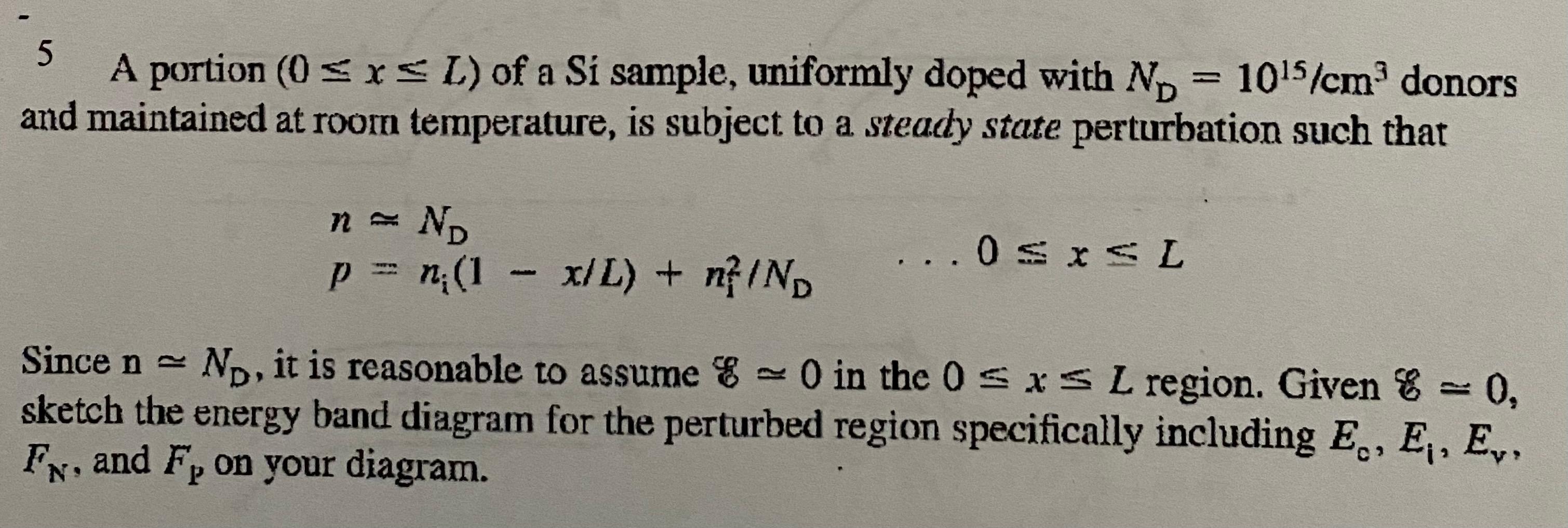 Solved 5 A portion (0≤x≤L ) of a Si sample, uniformly doped | Chegg.com