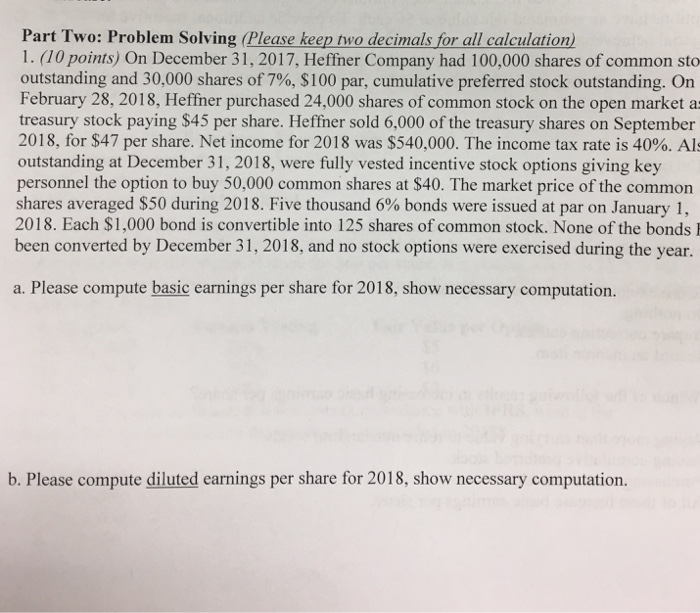 Solved Part Two: Problem Solving (Please keep two decimals | Chegg.com