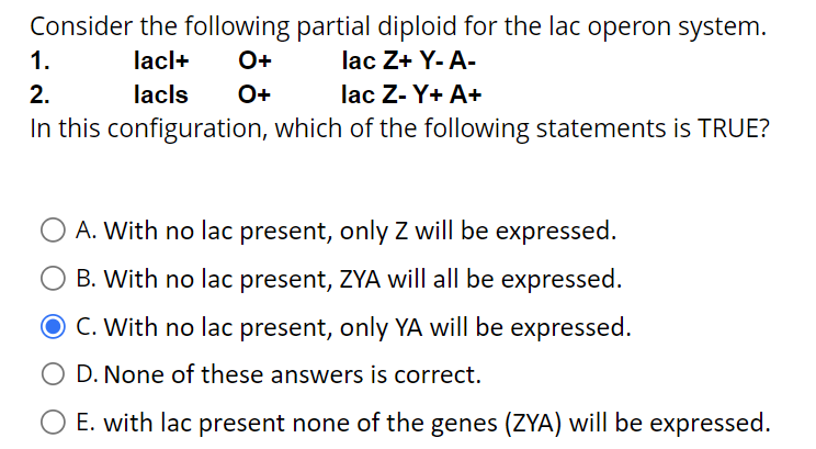 Solved Consider the following partial diploid for the lac | Chegg.com
