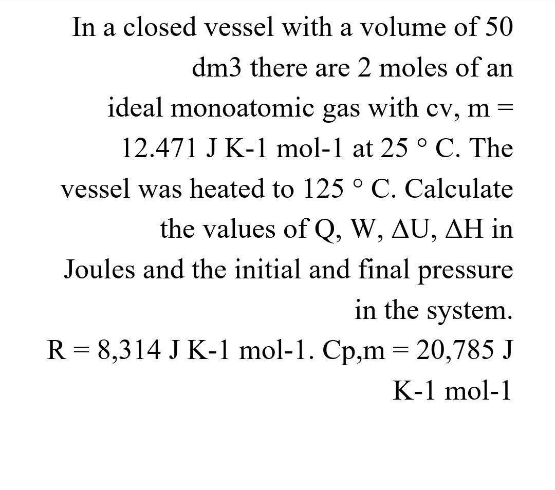Solved In a closed vessel with a volume of 50 dm3 there are | Chegg.com