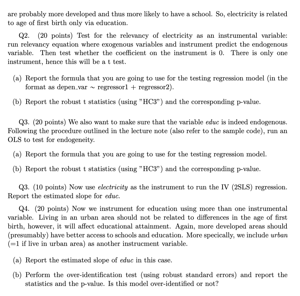 Solved We will consider a linear regression of agefbrth (age | Chegg.com