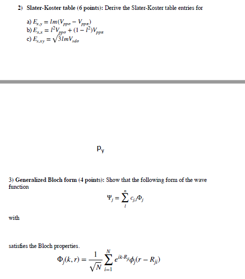 2) Slater-Koster table (6 points): Derive the | Chegg.com