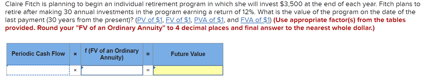 Solved Claire Fitch is planning to begin an individual | Chegg.com