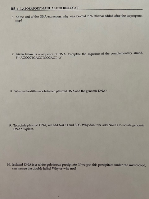 Solved 166 LABORATORY MANUAL FOR BIOLOGYI 6. At the end of | Chegg.com
