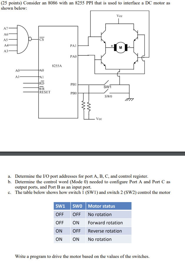Solved ( 25 points) Consider an 8086 with an 8255 PPI that | Chegg.com