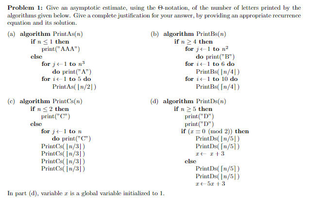 Solved Problem 1: Give an asymptotic estimate, using the | Chegg.com
