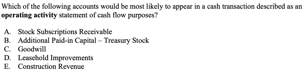 Solved Which of the following accounts would be most likely | Chegg.com