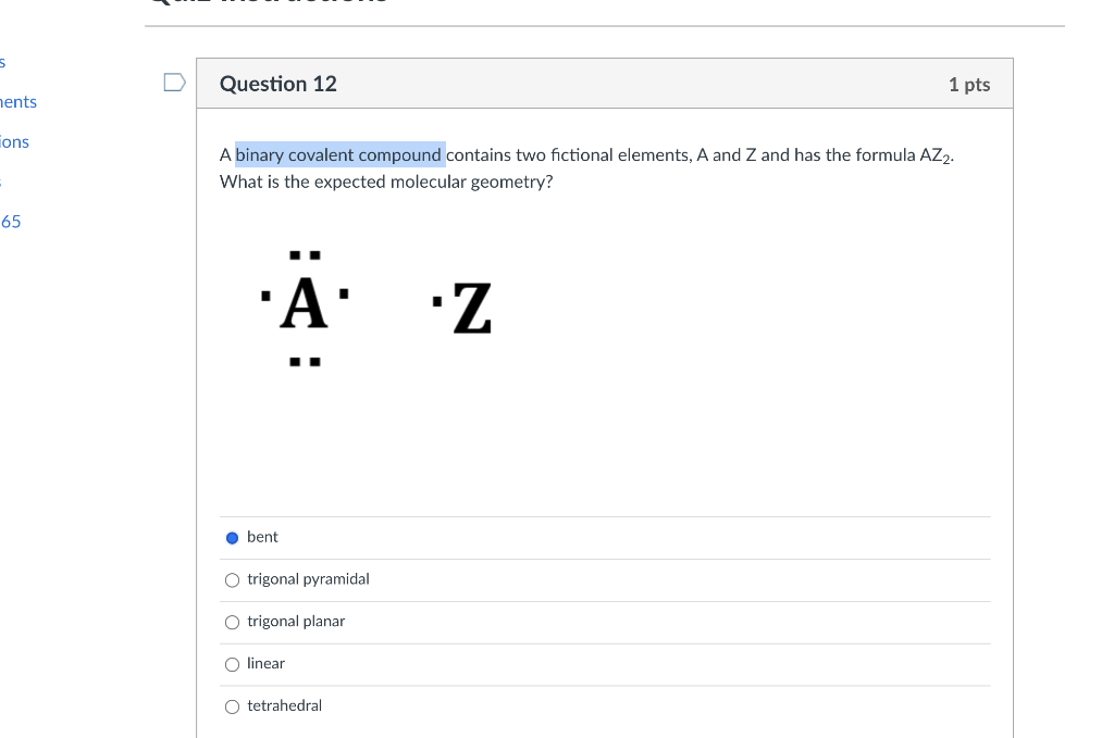 Solved 5 Question 12 1 pts nents ions A binary covalent | Chegg.com