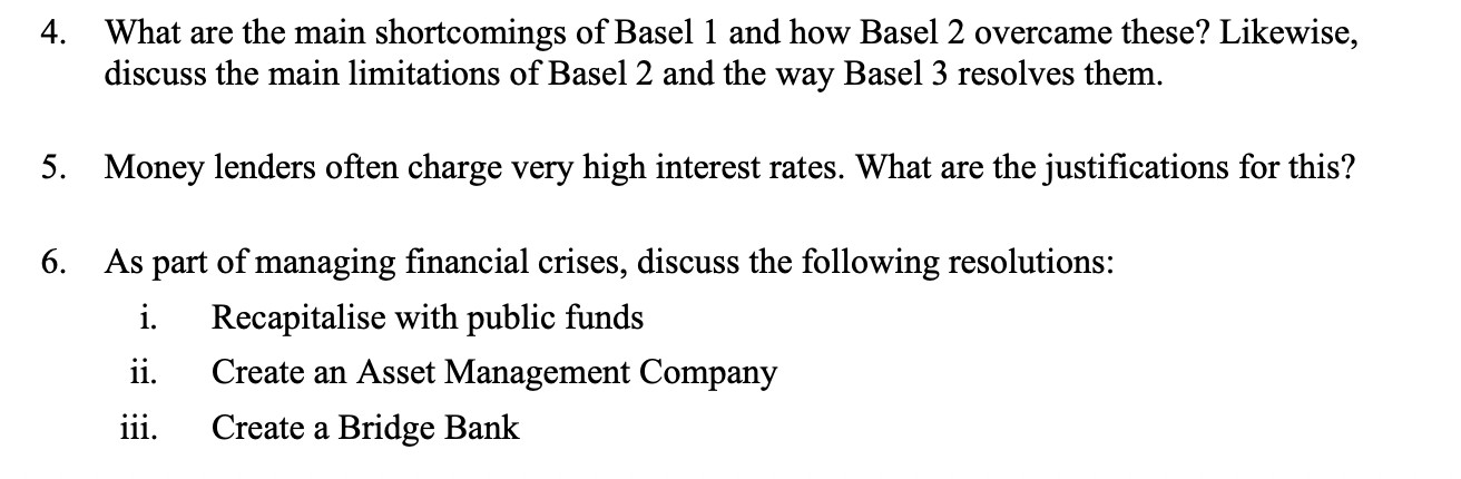 4. What are the main shortcomings of Basel 1 and how | Chegg.com