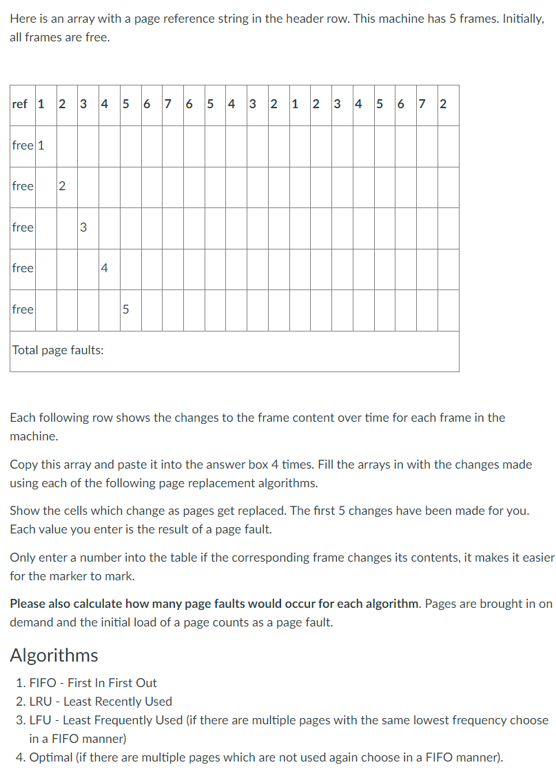 Solved Here is an array with a page reference string in the | Chegg.com