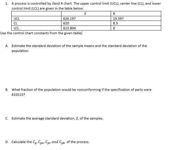 Solved 1. A process is controlled by xˉ and R chart. The | Chegg.com