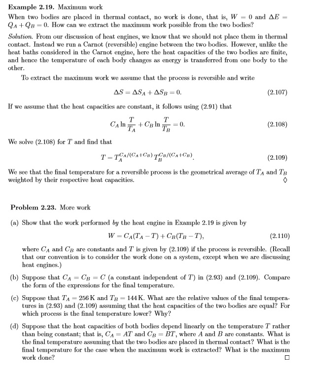 Solved Example 2.19. Maximum work When two bodies are placed | Chegg.com