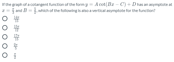 Solved 2 = 147 15 If the graph of a cotangent function of | Chegg.com