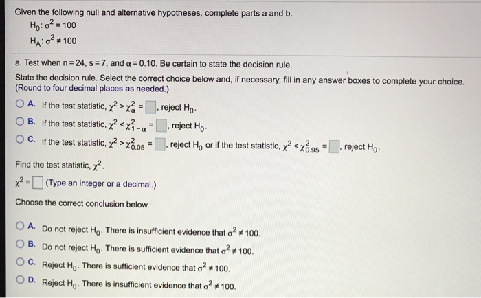 Solved Given the following null and alternative hypotheses, | Chegg.com