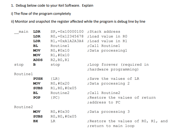 Solved 1. Debug below code to your Keil Software. Explain i) | Chegg.com