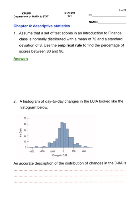 Solved 9 of 9 KFUPM STAT319 ID: Department of MATH &STAT | Chegg.com