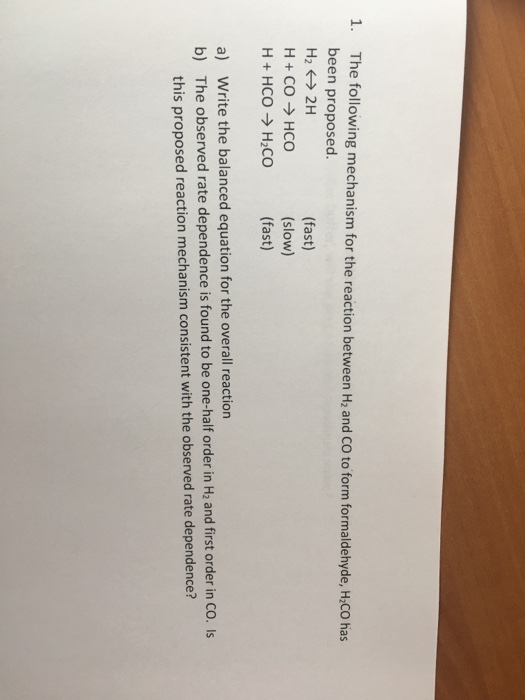 Solved he following mechanism for the reaction between H2 | Chegg.com