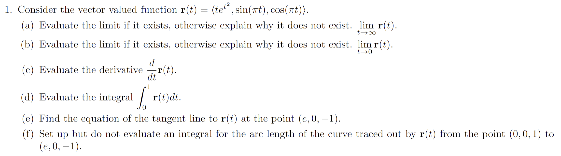Solved 1. Consider the vector valued function | Chegg.com