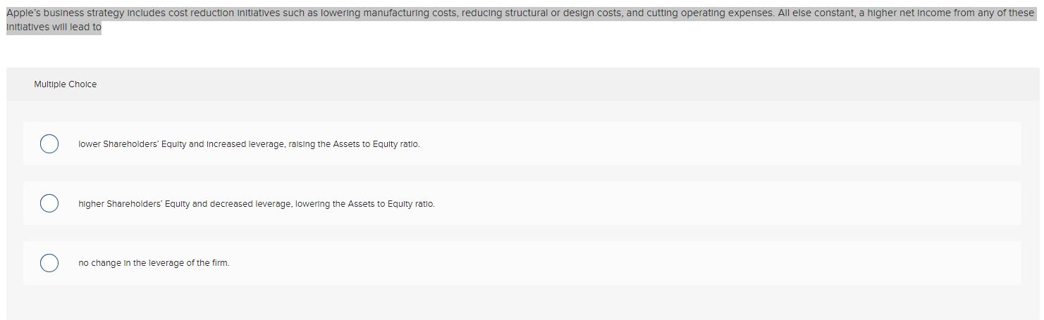 Solved Apple’s business strategy includes cost reduction | Chegg.com