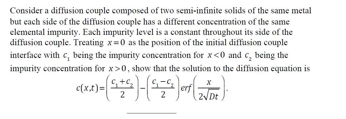 Solved Consider a diffusion couple composed of two | Chegg.com