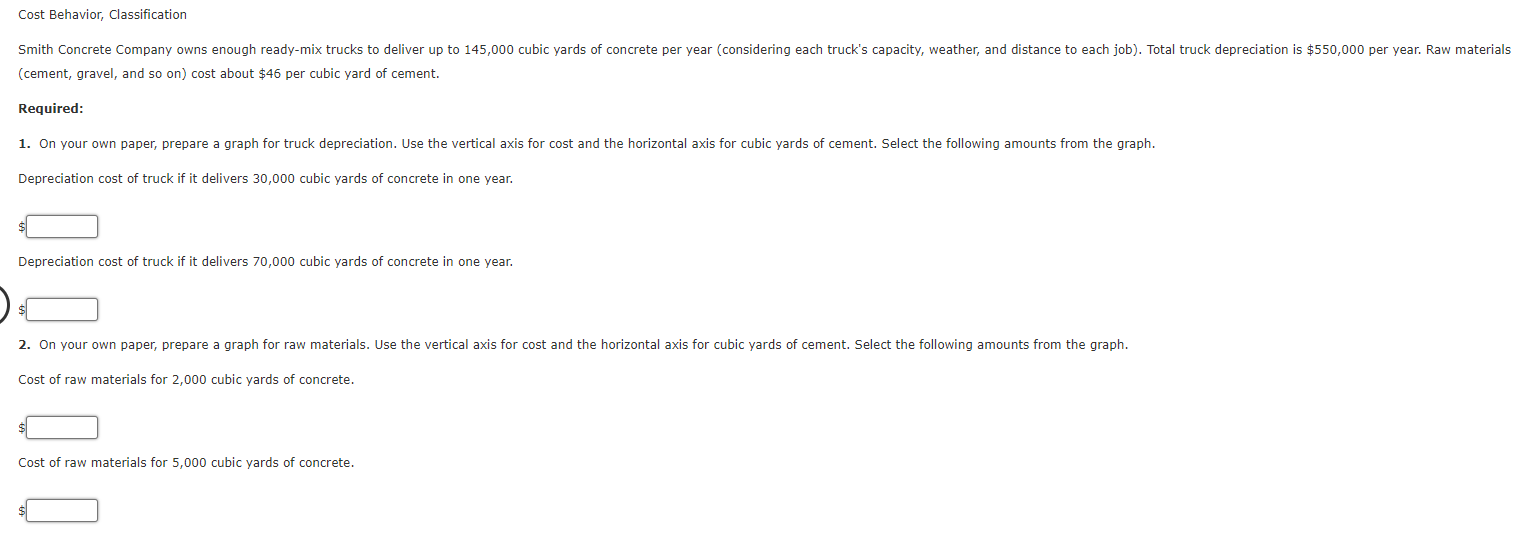 Solved Cost Behavior, Classification Smith Concrete Company | Chegg.com