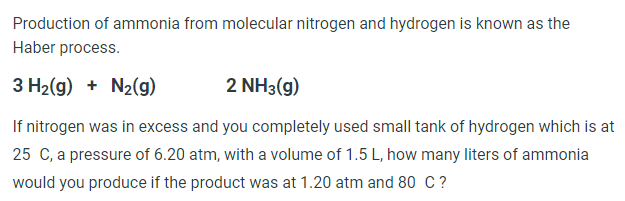 Solved Production of ammonia from molecular nitrogen and | Chegg.com